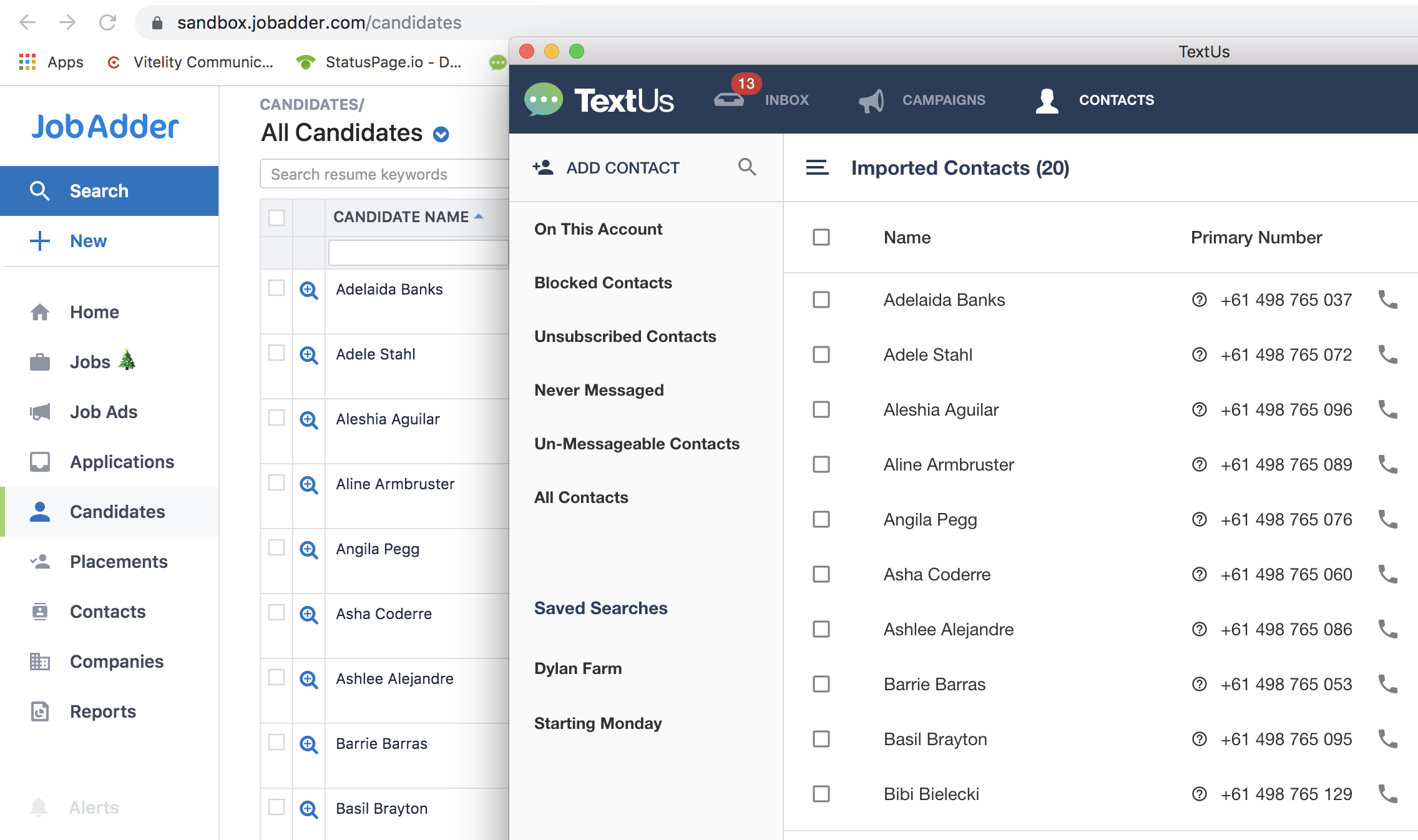 How to use the TextUs Next Chrome Extension with JobAdder