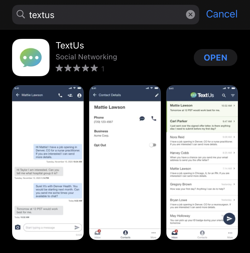 TextUs Next Mobile App